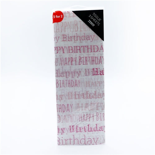 Happy Birthday Text Tissue Paper - 3 Sheets