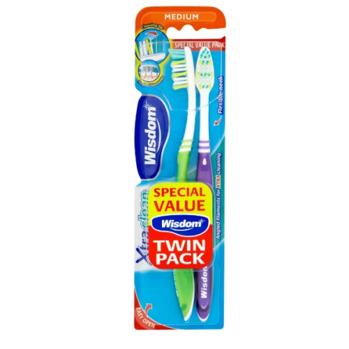 Wisdom Twin Pack Xtra Clean Medium Toothbrushes